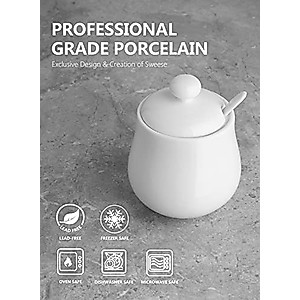 Sweese 12 Ounce Porcelain Sugar Bowl, Sugar Canister with Spoon and Lid for Home and Kitchen, White - 481.101