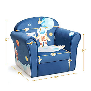 Costzon Kids Couch, Children's Sofa Armrest Chair with Pattern, Toddler Furniture w/Sturdy Wood Construction, Preschool, Lightweight Children Couch Sofa Chair for Aged 1-5 Boys & Girls Gifts, Spaceman