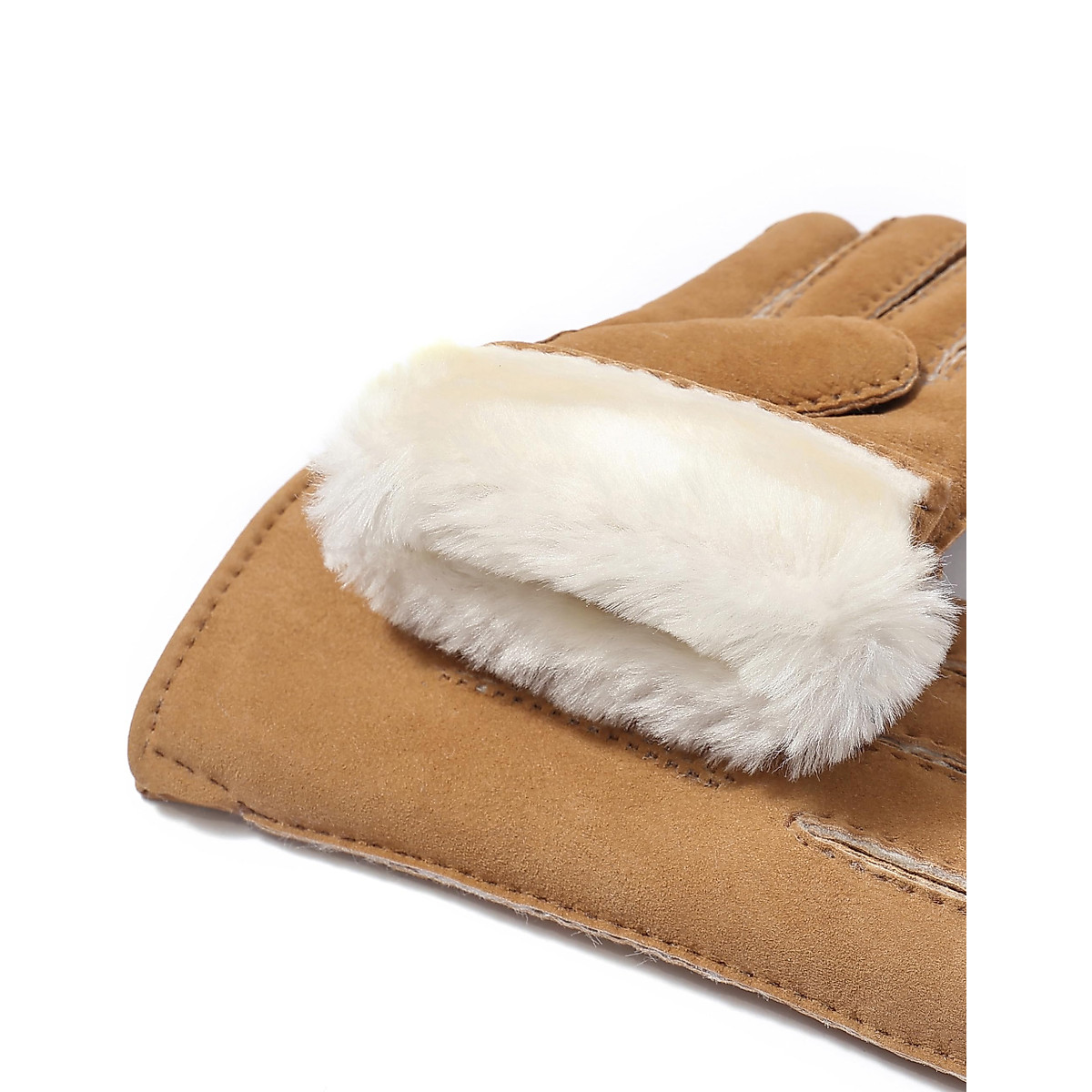 YISEVEN Women's Merino Rugged Sheepskin Shearling Leather Gloves Mittens Sherpa Fur Cuff Thick Wool Lined and Heated Warm for Winter Cold Weather Dress Driving Work New Year Gifts, Camel Medium
