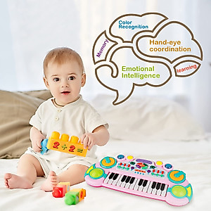 TWFRIC 24 Keys Baby Piano Toy Musical Toys for Toddlers Kids Piano Keyboard with LED Lights Toddler Toys Age 1-2 Early Learning Toys for 1 2 3 Year Old Girls Gifts