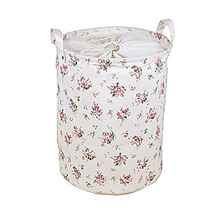 Hflove Large Thick Folding Laundry Basket Waterproof Cotton Storage Basket Floral Laundry Basket