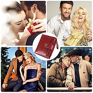 Dyeek Women Genuine Leather Wallet Short Wallet Ladies Purses Luxury Wax Leather Card Holder Large Capacity Multiple Card Position Zipper Coin Pocket(Wine Red) , Medium