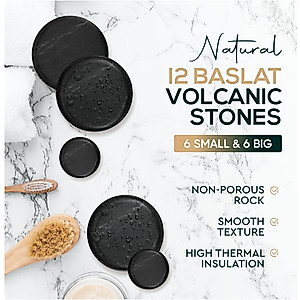 BlissFlow Massage Stone Warmer Set - Portable Heater Travel Carrying Bag - 12 Basalt Massage Heating Stones - Electric & Digital Control Stone Warmer