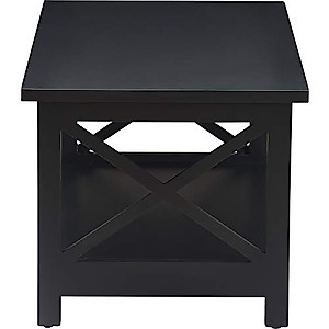 Serta Bismarck Modern Farmhouse Coffee Table with Lower Storage Shelf, Rectangle Tabletop with X-Shaped Lattice, Black