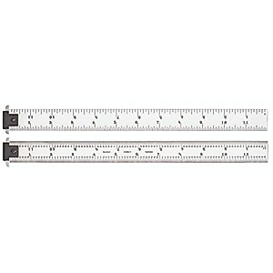 Starrett Spring Tempered Steel Rule with Regular Steel Finish, Quick Reading, Inch Graduations, and Adjustable Double Hook - 12" Length, 4R Graduation Type, 3/64" Thickness - DH604R-12