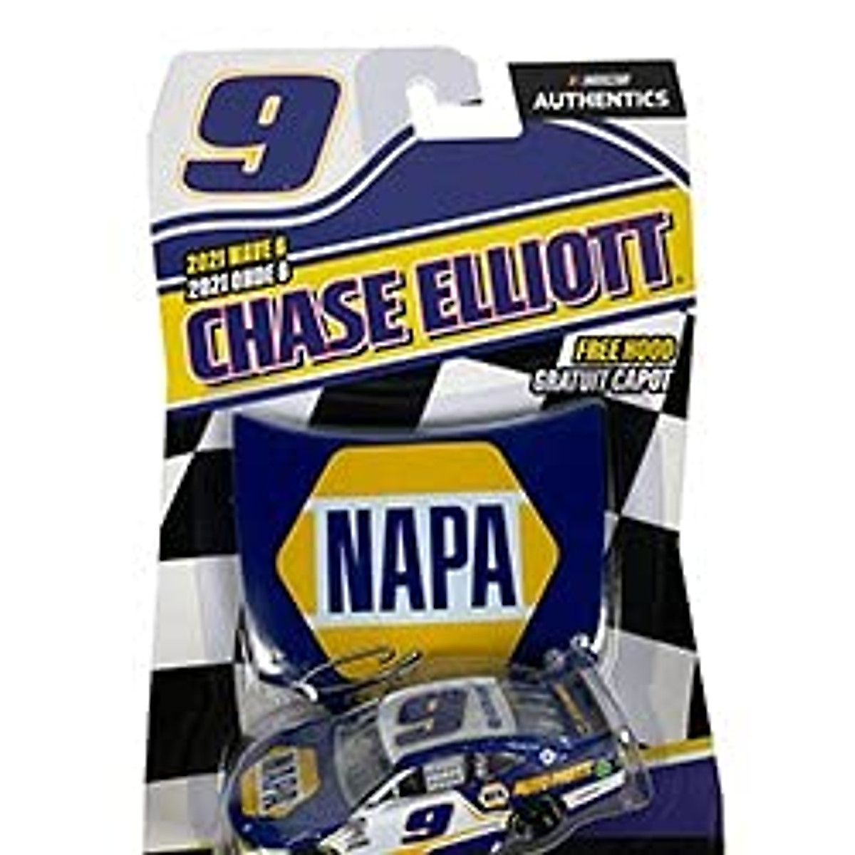 2021 Chase Elliott #9 Authentics Wave 6 Car 1:64 Scale Diecast with Mini Hood Insert Car Measures 3" Long x 1 " Wide x 1" Tall