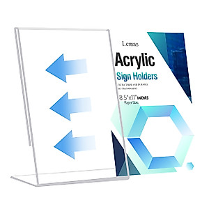 Lemas Slanted Back Acrylic Sign Holder 8.5*11 Inches，Clear Desktop Sign Holder Plastic Paper Holder Tabletop Display Stand for Office, Restaurant, Store (3Pcs)