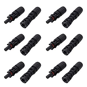 PV Connector, Copper Pins Tinned Solar Panel Cable Connector Waterproof 12pcs PPO Keyed for Industry (1500V-30A)