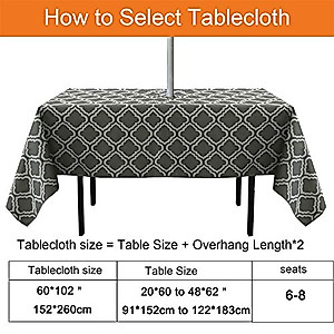 JLDTOP Outdoor Tablecloth with Umbrella Hole Waterproof, Spillproof Polyester Fabric Durable Patio Umbrella Tablecloth with Zipper for Patio Garden Tabletop Decor (60" x 84" Rectangle, Grey Pattern)