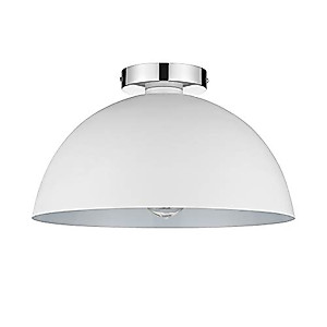 Novogratz x Globe Brady 1-Light Semi-Flush Mount Ceiling Light, Matte White, Chrome Details,61091