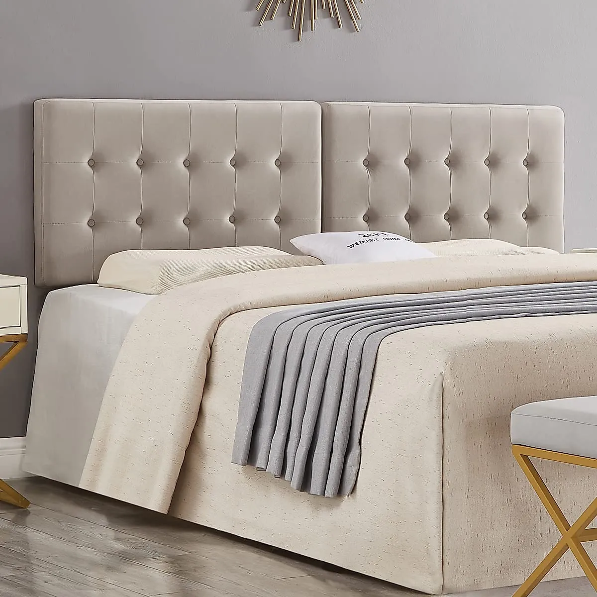 24KF Taupe Wall Mounted Tufted Button King Headboard, Soft Comfortable Velvet Padded King/CA King Size Headboard-6035-K-Taupe