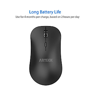 Arteck 2.4G Wireless Mouse with Nano USB Receiver Ergonomic Design Silent Clicking for Computer/Desktop/PC/Laptop and Windows 10/8/7 Build in Rechargeable Battery (Black)
