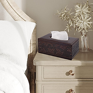 XNONE PU Leather Tissue Box Cover Kleenex Box Holder Rectangle Tissue Organizer with Magnetic Bottom,Decorative Napkin Caddy for Vanity Dresser Night Stand Table Countertop Home Office Car,Retro