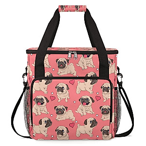 Pink Dog Pugs Puppies Coffee Maker Carring Bag Travel Storage Tote Bag Compatible with Keurig K-Mini or K-Mini Plus Portable Single Serve Coffee Brewer Case with Pockets for K-cup Pods