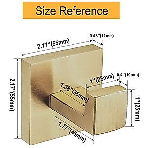 Towel Hooks for Bathrooms Brush Gold Stainless Steel 304 Robe and Coat Hook Modern Square Heavy Duty Wall Mount Clothes Hook 2 of Pack… (Brush Gold)