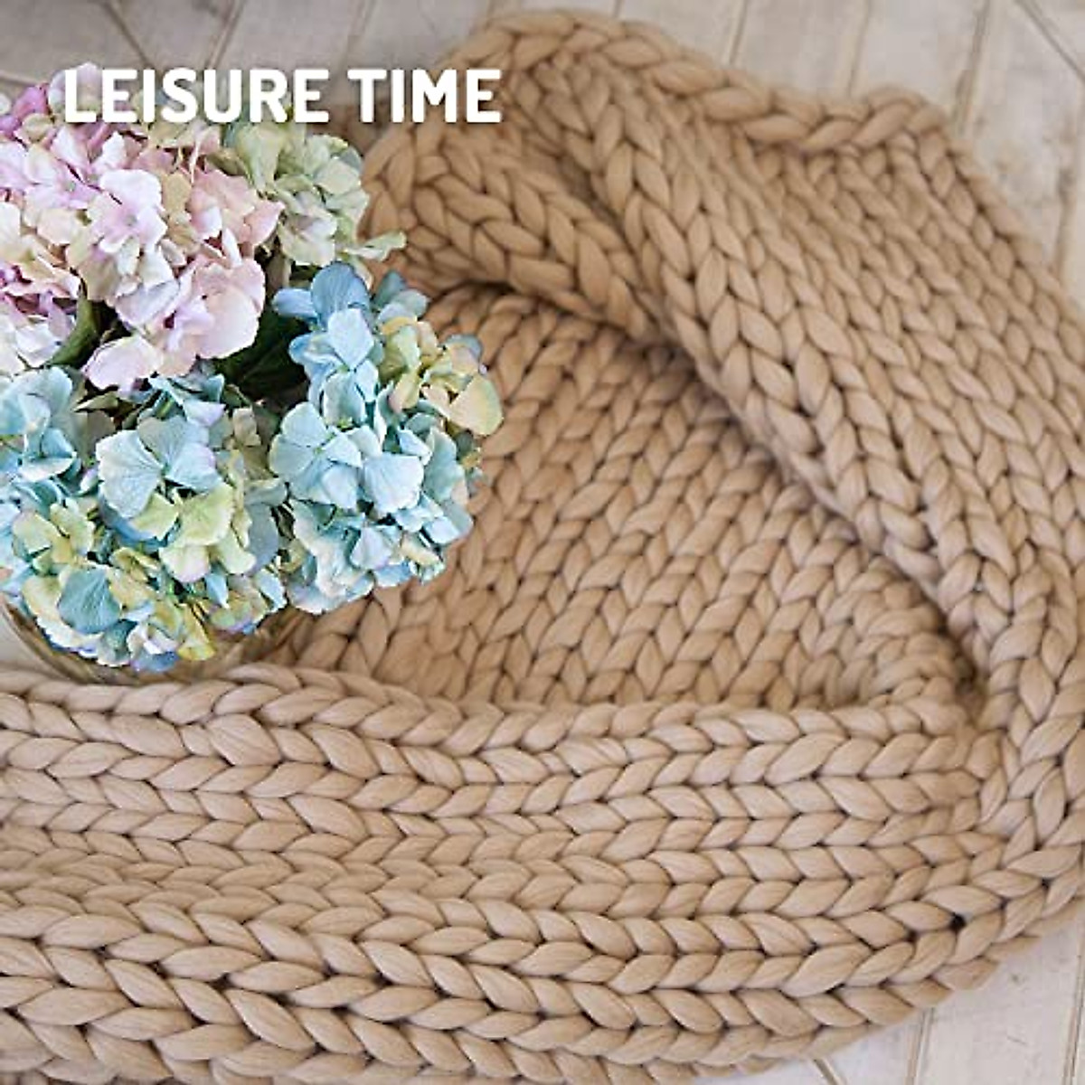 Shalenine Chunky Knit Blanket Throw Merino Wool Blend Handmade Decor Giant Yarn Large Cable Knitted Blanket,Khaki,40''x40''