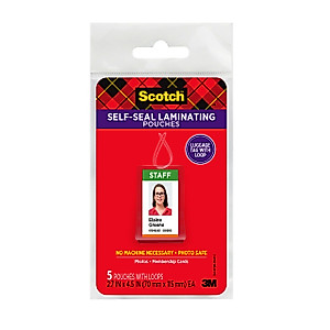 3M Scotch Self-Sealing Laminating Pouches, Bag Tags with Loops, Glossy, 5 Pouches (LS853-5G)