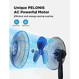 PELONIS 16'' Pedestal Remote Control, Oscillating Stand Up Fan 7-Hour Timer, 3-Speed and Adjustable Height, PFS40A4BBB, Supreme 16"-Black