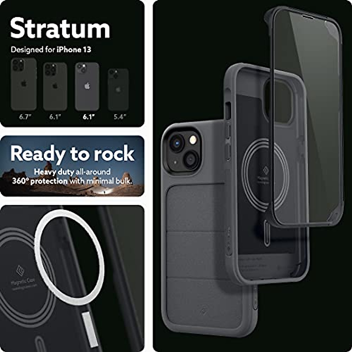 Caseology Stratum [Built-in Screen Protector & Magnet] Designed for Magsafe Compatible with iPhone 13 Case (2021) - Ash Gray