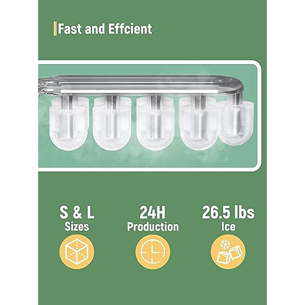 WANAI Ice Maker Countertop Portable Ice Maker Machine Self-Cleaning 26lbs/6-8Mins/24Hrs Ice Machine with Two Ice Cube Sizes and Scoop & Basket for Home/Office/Bar/RV Use