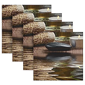 Haskirky Soft Reusable Satin Table Decorative Napkins,20x20InX1 PCSZen Basalt Stones on Wood,Family Dinner Wedding Banquet, Cocktail Party, Kitchen,Birthday Party