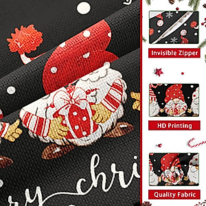 Christmas Throw Pillow Cover Black Christmas Gnome Linen Lumbar Pillow Cover Decorations for Home 12x20 Inches Cushion Pillowcase Sofa and Bed Decor