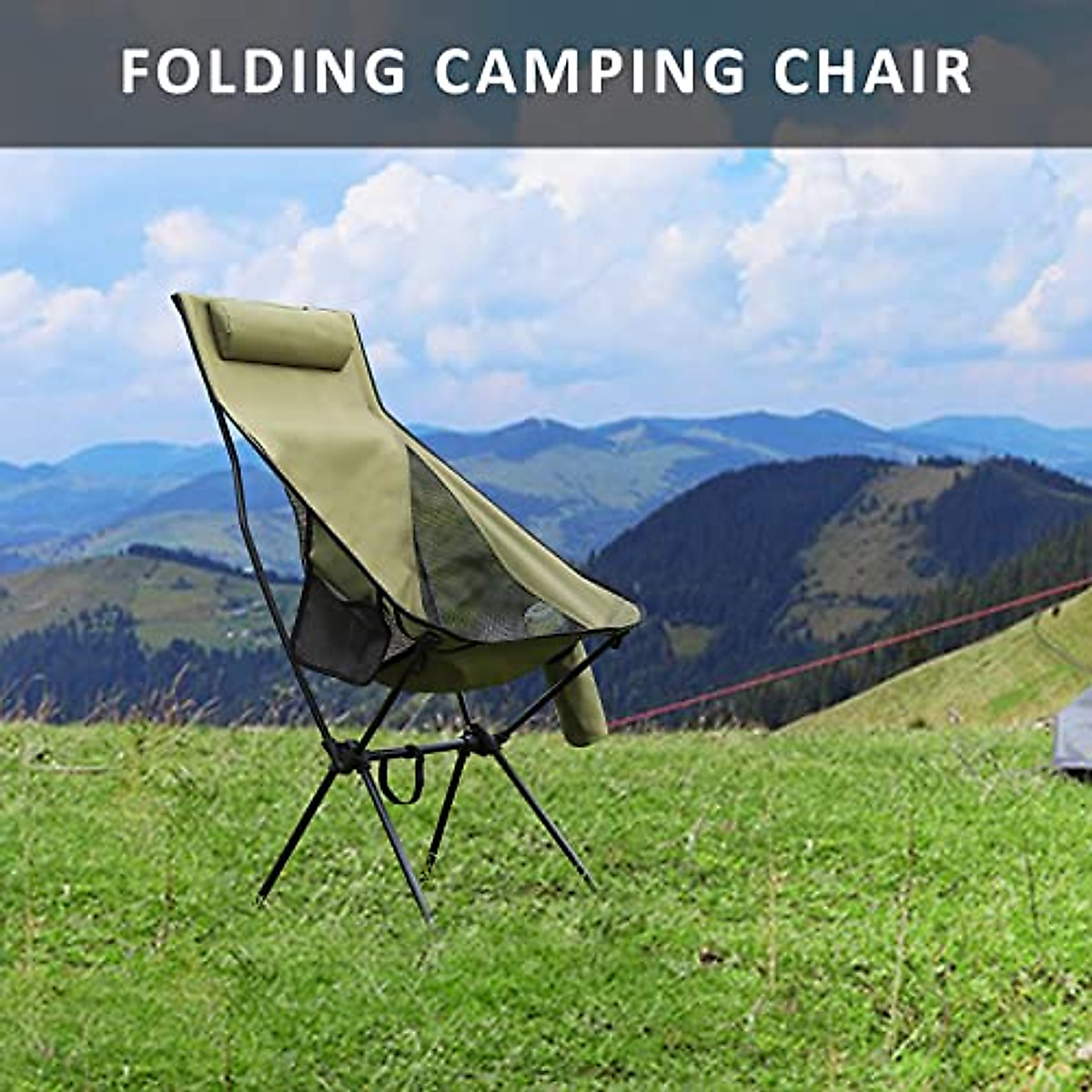 Camping Chair for Adults Portable Camp Chairs for Beach, Hiking, Picnic, Travel, Outdoor Activities, High Backrest and Aircraft Grade Aluminum Lightweight Camping Chairs Support 330LBS, Black
