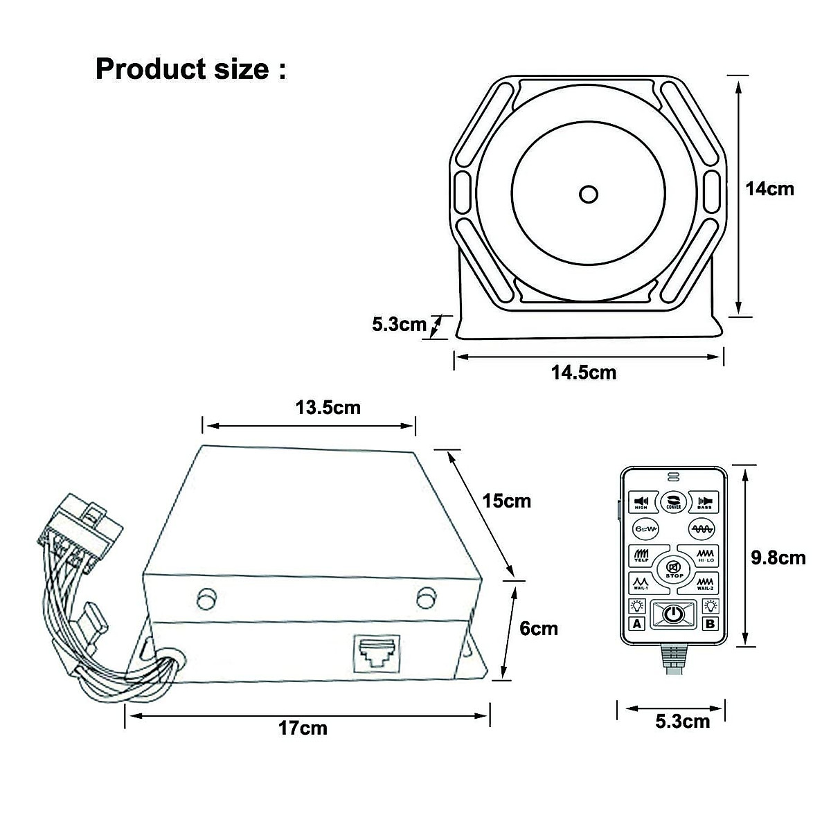 Evershine Signal 12V/24V 100W Police Siren PA System Kit with Plug-to-Work Wirings Slim Speaker Handheld Microphone Warning Emergency Sirens for Vehicles Tow Truck UTV ATV Van Car POV RV