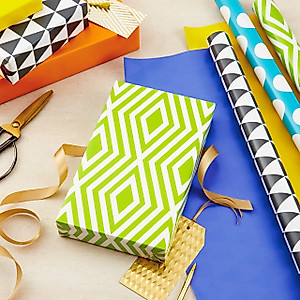 Hallmark Reversible Wrapping Paper Bundle (6 Rolls: 150 Square Feet Total) Stripes, Chevron, Solid, Black & White, Gold, Green, Orange, Blue for Birthdays, Holidays, Any Occasion