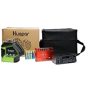 Huepar Self-Leveling Laser Level Red Cross Line with 2 Plumb Dots Laser Tool -360-Degree Horizontal Line Plus Large Fan Angle of Vertical Beam with Up & Down Points -Magnetic Pivoting Base 621CR