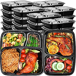 Meal Prep Container 2 Compartments, 50 Pack Meal Prep Container Microwave Safe, Food Storage Container with Lids, 34oz Disposable Bento Box To-Go Boxes Reusable Plastic Bento Lunch Box Dishwasher Safe