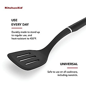 KitchenAid Classic Plastic Cutting Board with Perimeter Trench and Non Slip Edges, Dishwasher Safe, 11 inch x 14 inch, White and Gray & Classic Slotted Turner, One Size, Black 2, 13.66-Inch