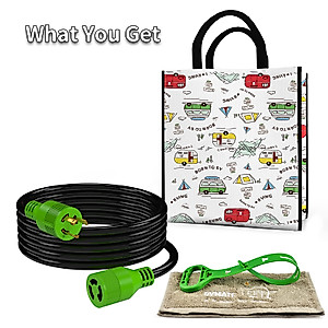 RVMATE 3 Prong 30 Amp Generator Extension Cord 20 Feet, NEMA L5-30P/L5-30R 125V SJTW Jacket