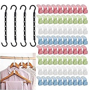 100 Pack Plastic Clothes Hanger Connector Hooks,Hook Laminated Plastic Wardrobe Hanger,Space Saver Hooks for Hangers,Buckle Hook for Hanger, Exhale Spring,Hanger Attachment Hook,Hanger Doubler Hooks
