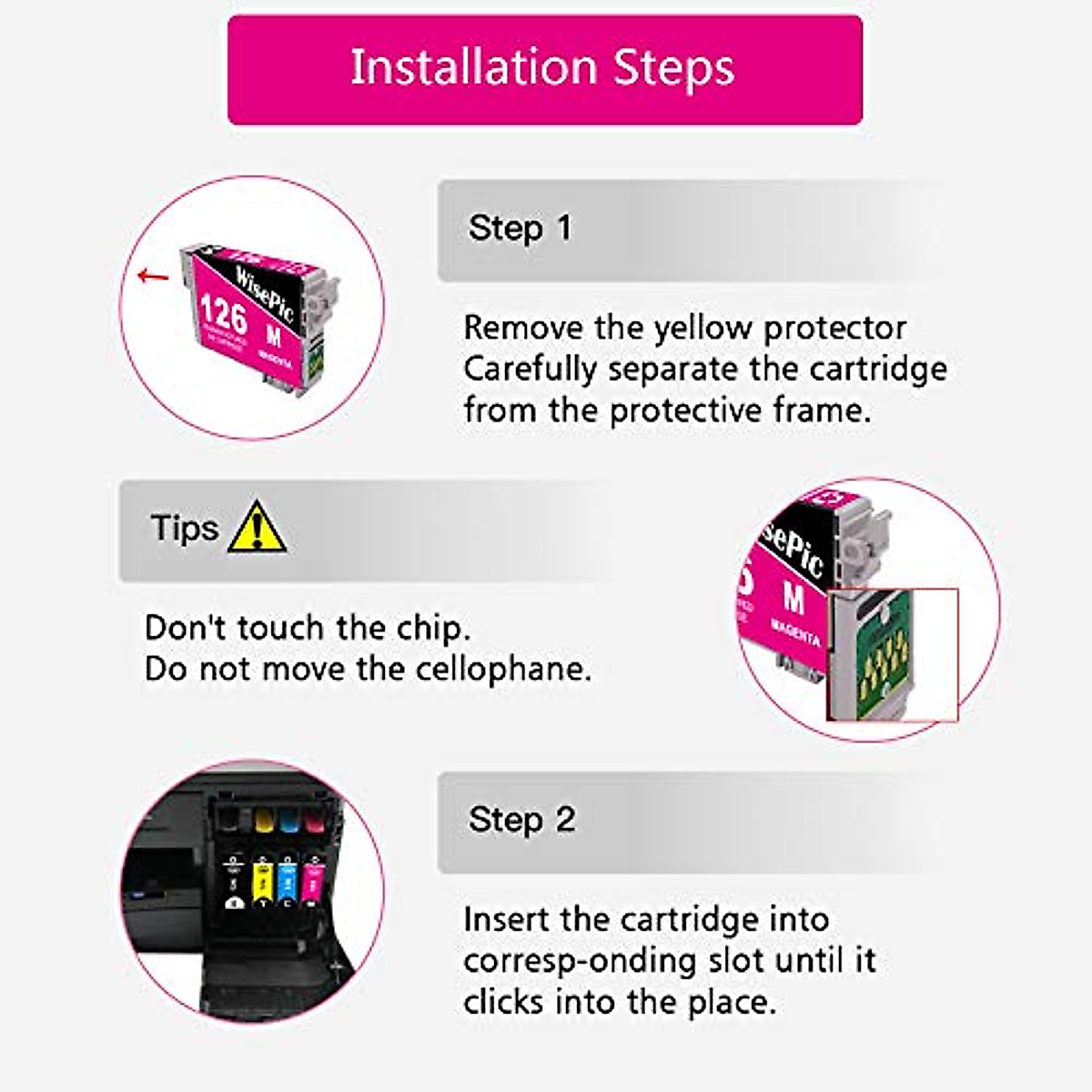WisePic 3 Pack T126 Remanufacture Ink Cartridge Replacement for Epson 126 T126 for Workforce 435 520 545 635 645 845 WF-3520 WF-3530 WF-3540 WF-7010 WF-7510 WF-7520 Printer (1 Cyan,1 Magenta,1 Yellow)
