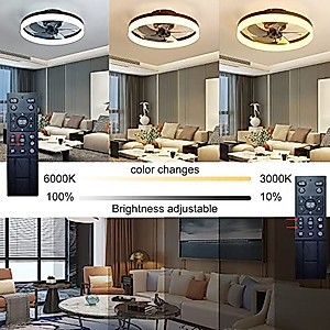 TGHSOJH Low Profile Ceiling Fan with Light - Modern Flush Mount Enclosed Ceiling Fan 20" LED Dimmable Bladeless Ceiling Fans with Remote Control,Smart 3 Light Color and 6 speeds(Black)