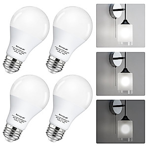 2024 NEW 3-Way LED Bulb for ON/OFF Old-Style Switch Fixtures (Not Compatible with Twist Switch), Daylight 5000K, A19 Three-Level Brightness Bulb for Pull Chain Lamps, 15/40/60W Equivalent, 4 Pack