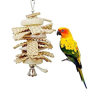 SONGBIRDTH Parrot Chew Toys - Loofah Cuttlebone Grass Parrot Budgies Cockatoo Parakeet Cockatiel Cage Bite Toy for Medium and Small Parrot Wood Color