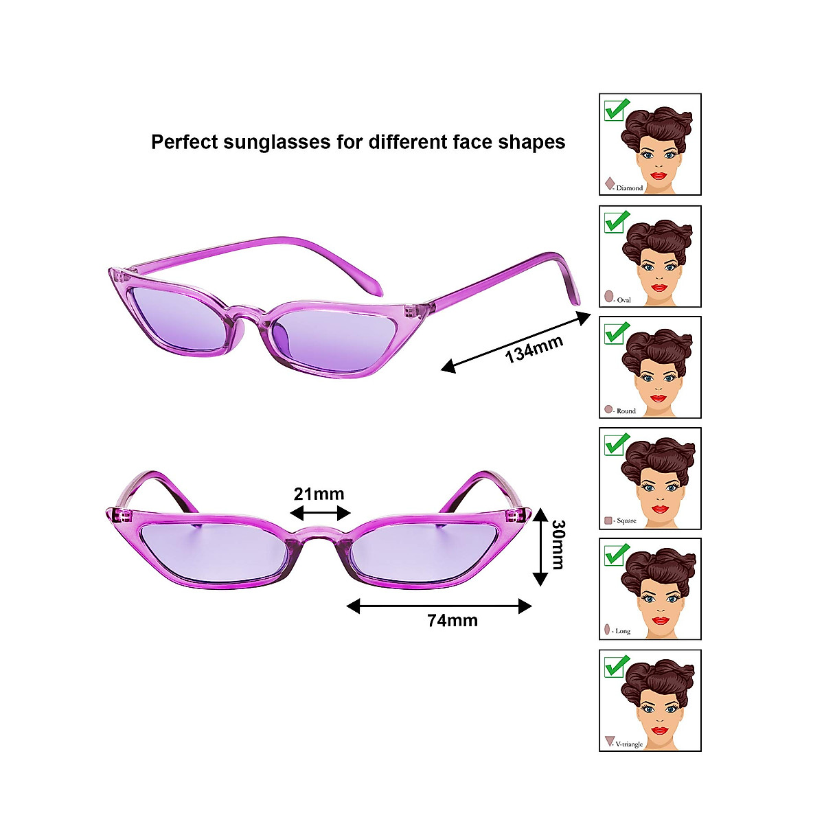 Zhanmai Retro Small Cat Eye Sunglasses Vintage Square Shade Women Cute Skinny Cat Eye Eyewear (7 Pairs)