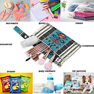 visesunny Tribal Aztec Geometric Pattern 2Pcs Wet Bag with Zippered Pockets Washable Reusable Roomy for Travel,Beach,Pool,Daycare,Stroller,Diapers,Dirty Gym Clothes, Wet Swimsuits, Toiletries