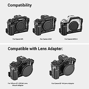 SmallRig M50 /M50 II /M5 Cage (Upgraded), Aluminum Alloy Video Film Movie Making Rig with Integrated Grip and NATO Rail for Canon M50 /M50 II /M5 2168C