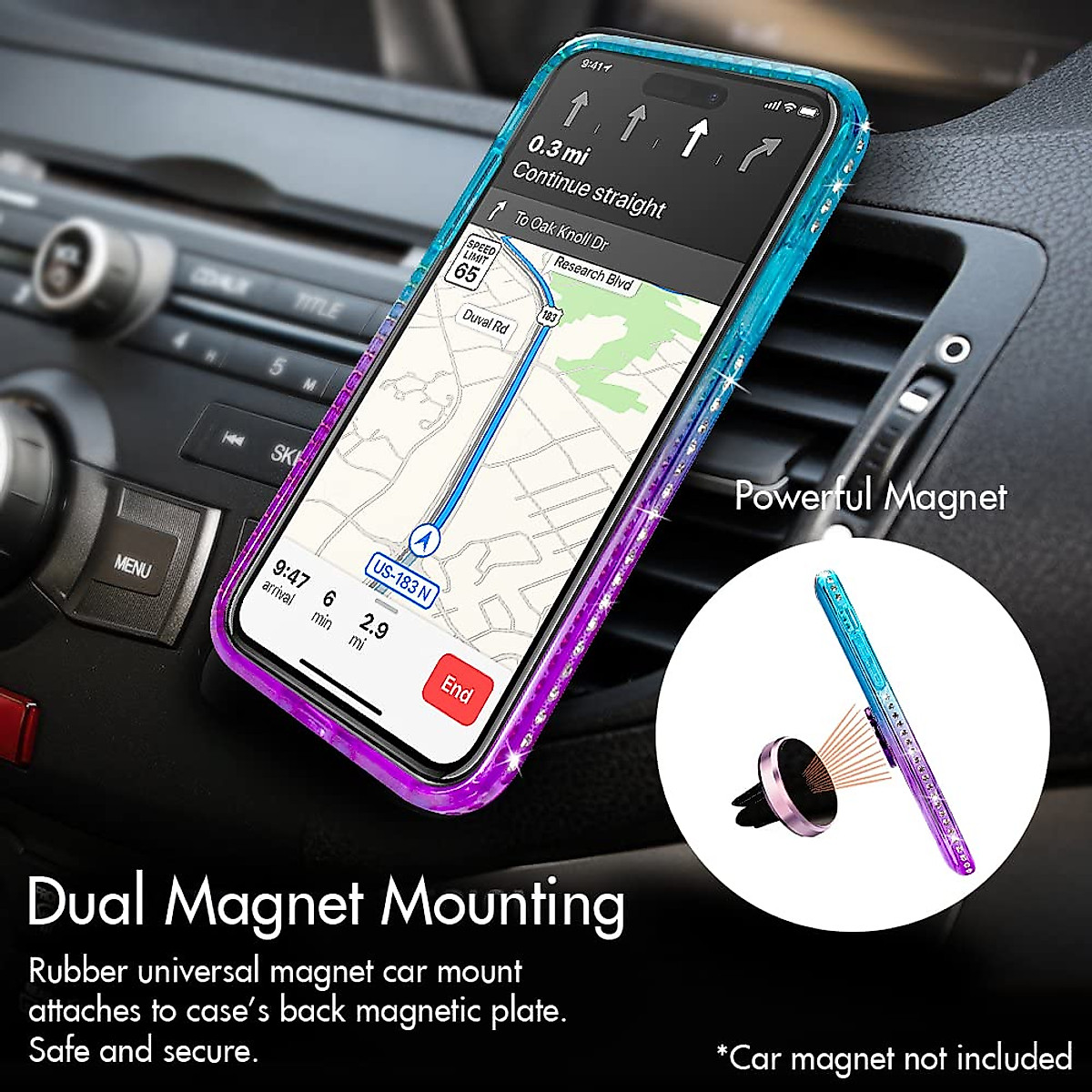 Silverback for iPhone 14 Pro Max Case, Moving Liquid Holographic Sparkle Glitter Case with Kickstand, Girls Women Bling Diamond Ring Protective Case for Apple iPhone 14 Pro Max 6.7''- Purple