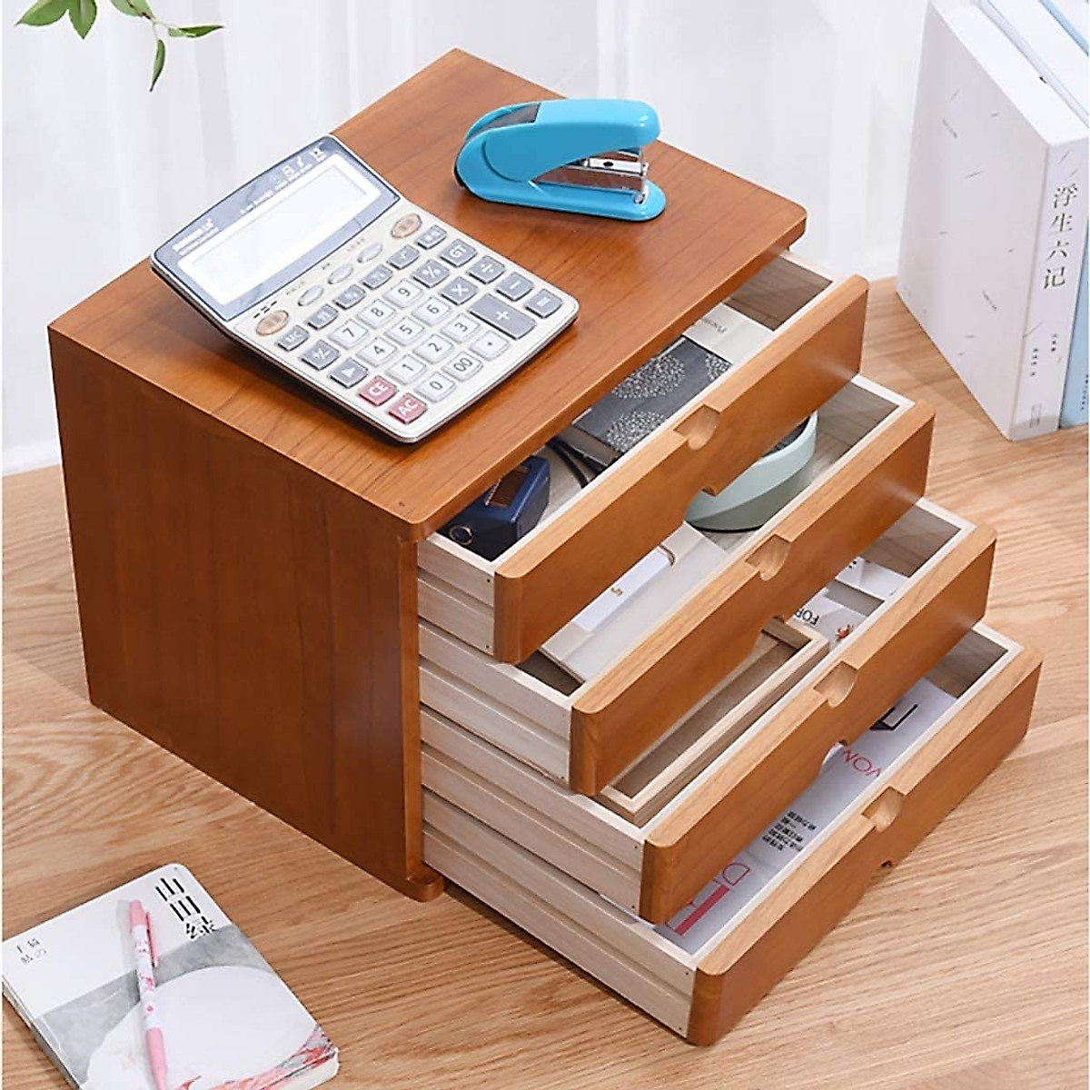 Desktop Organizer Storage Box - Desktop File Cabinet, Solid Wood Desk Organizers Drawer Box, Office Supplies/Home Small Desktop Flat File Cabinet, for Cosmetics/Books/Children's Toys Storage (Size :