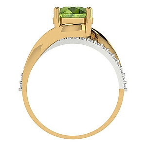 Clara Pucci 1.9ct Round Cut Solitaire Genuine Natural Pure Green Peridot designer Statement with accent Ring 14k 2 tone Yellow Gold