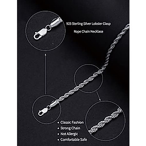 Haevsiwa 925 Sterling Silver Chain for Men Women Rope Chain Lobster Clasp Silver 2.5mm Silver Chain Necklace (22 inches)