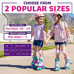 Xino Sports Roller Skates for Girls - Rainbow Light Up Kids Roller Skates Girls, Adjustable Roller Skates with Illuminating LED Wheels, Multicolor Girls Skates (Rainbow, Medium - 1-4)