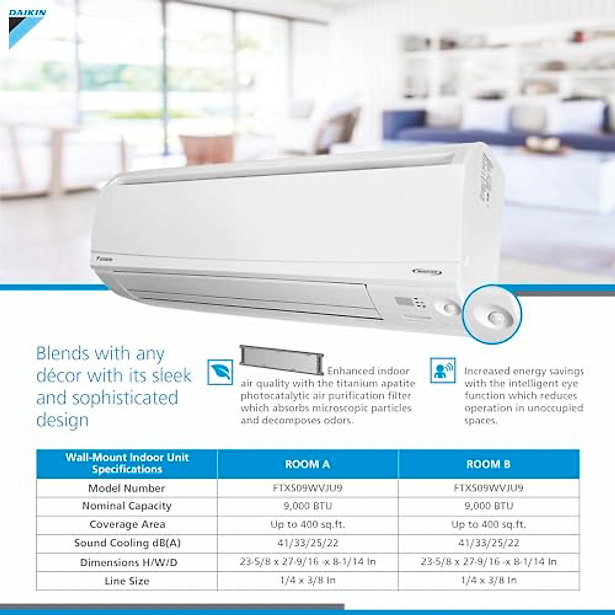 Daikin 2-Zone (2MXS18W) Ductless Mini-Split A/C Heat Pump System w/Maxwell 16 ft. Installation Kit and Wall Mounting Bracket (9K+9K)