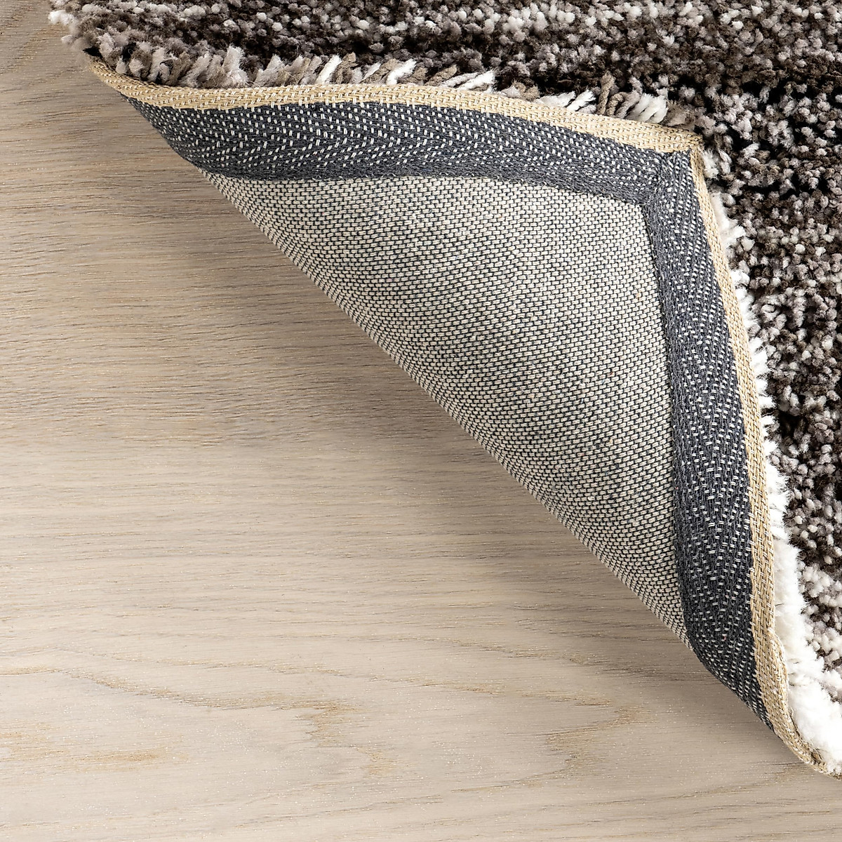 nuLOOM Drey Striped Shag Area Rug - 6x9 Shag Area Rug Casual Gray Multi/Brown Rugs for Living Room Bedroom Dining Room Nursery