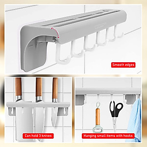 Toplive Knife Storage Rack Block, Wall Mount Fruit Knife Holder with 6 Hooks for Home Kitchen Multi-functional Punch-Free Knife Holder for Knife Spatulas Scraper Scissors