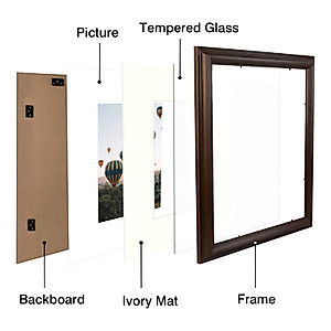 Golden State Art, 16x20 Brown Border Photo Frame, with Ivory Mat for 11x14 Picture & Real Glass